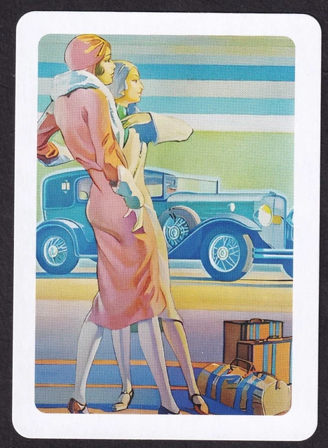 1 WIDE SWAP Playing Card Art Deco Ladies Waiting For A Car Ride ...