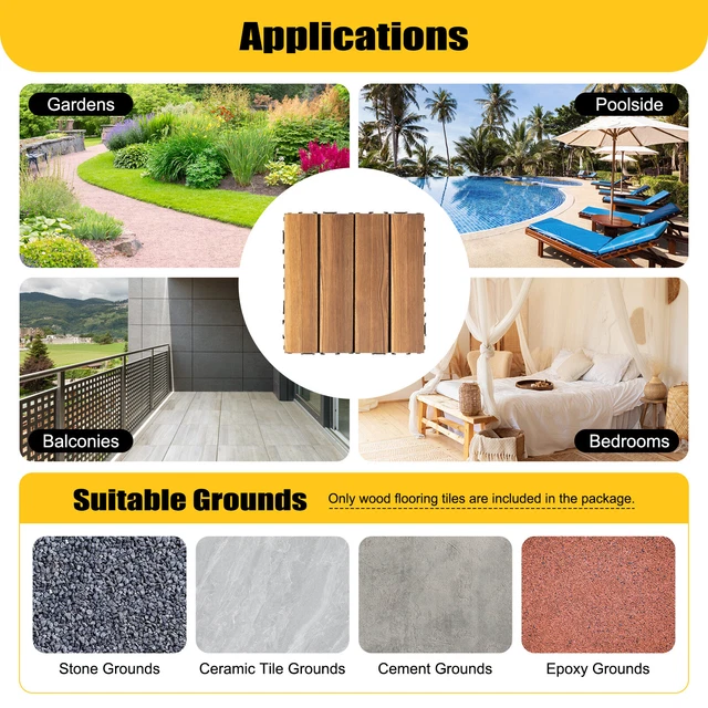 12x12 Snap Together Tiles 20-Pack 12x12 Inch Interlocking Wood Deck ...