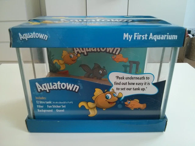 AQUA TOWN 12 Litre Kid's Aquarium with Filter, Gravel, Backdrop and Fun ...