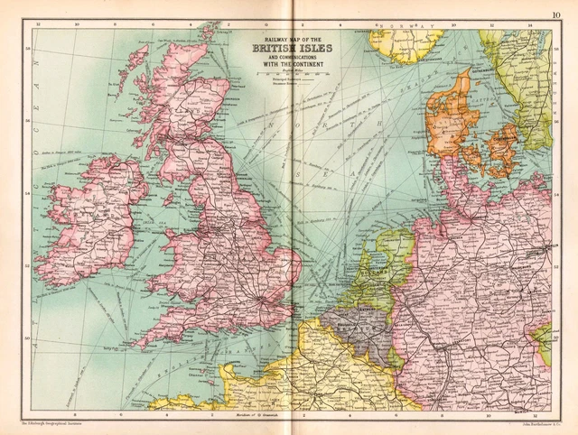 1909 MAP ~ British Isles Railway Map & Communcations Steamer Routes $59 ...