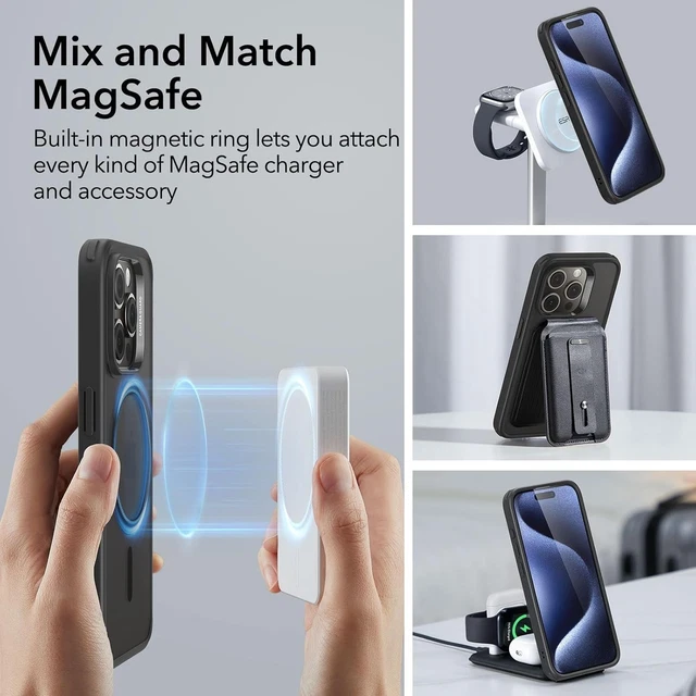 ESR PRO PROTECTION Case Set iPhone 15Pro Frost Black HaloLock w/ screen ...