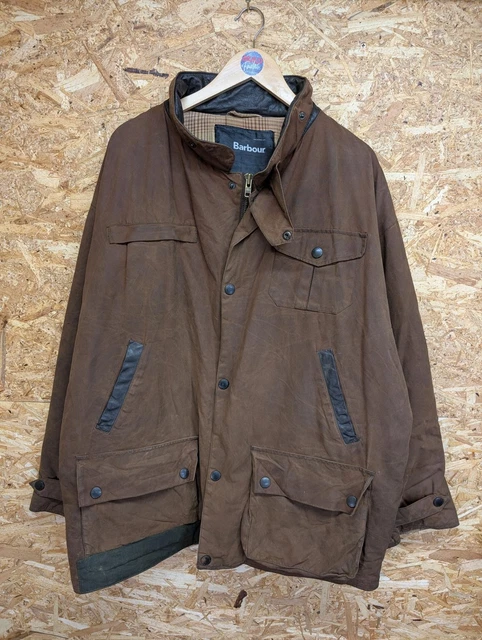 BARBOUR BUSHMAN BROWN Wax Jacket XXL Padded Men England Tartan Leather Collar £89.99 - PicClick UK