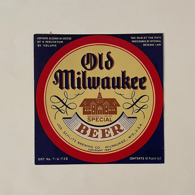 OLD MILWAUKEE SPECIAL Beer Label 1934 IRTP U-Permit Excess Of 4% £23.03 ...