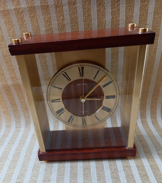 VINTAGE SEIKO MANTEL Clock - Glass / Brass / Mahogany - Lovely Clock In ...