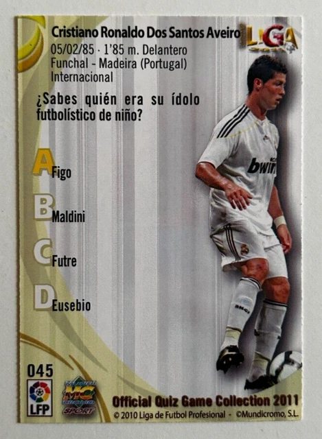 CRISTIANO RONALDO REAL Madrid Mundicromo Quiz Game Liga Cards 2010 2011 ...