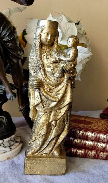 GRANDE STATUE VIERGE Marie A L'enfant En Pierre Antique Holy Virgin ...