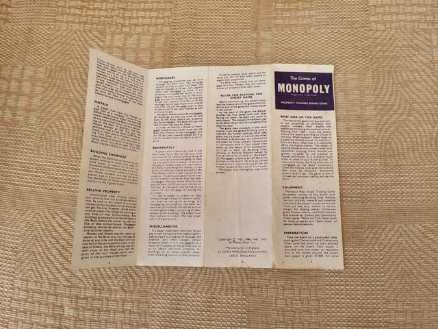 ORIGINAL 1972 STANDARD Edition Monopoly Instructions Rules Booklet Book ...