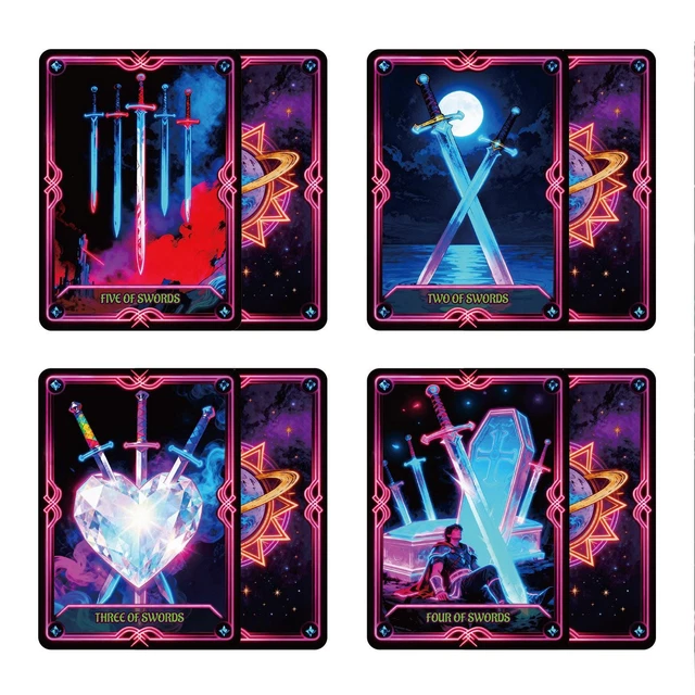 CLASSIC NEON TAROT Cards Deck for Beginners 50 Cards Party Board Game ...