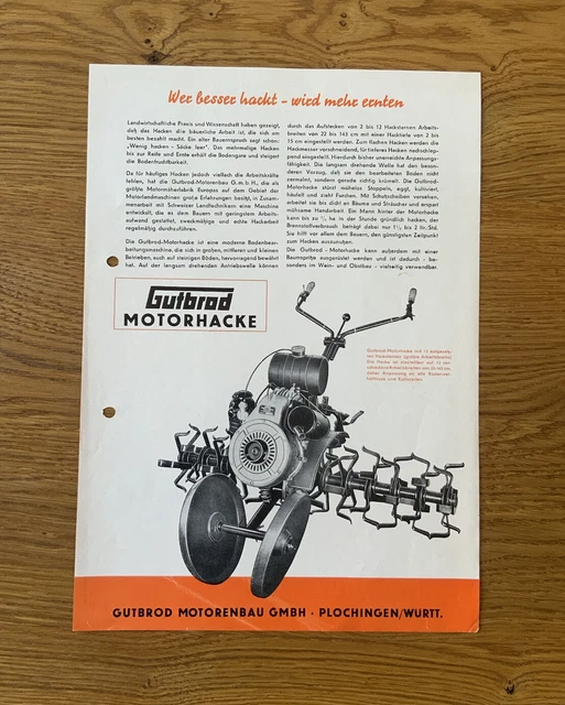 ORIG. GUTBROD MOTORHACKE Vielzweck-Einachser Prospekt Broschüre ...