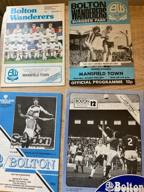 BOLTON WANDERERS V Mansfield Town FC - Various Seasons - 4 x Programme ...