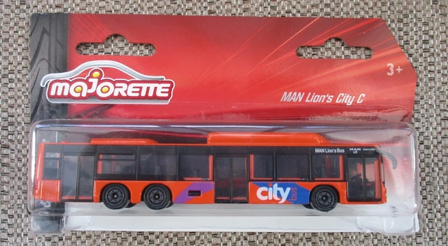 MAJORETTE CITY BUS MAN Lion's City C Bus New & Sealed Orange CityBus 1/ ...