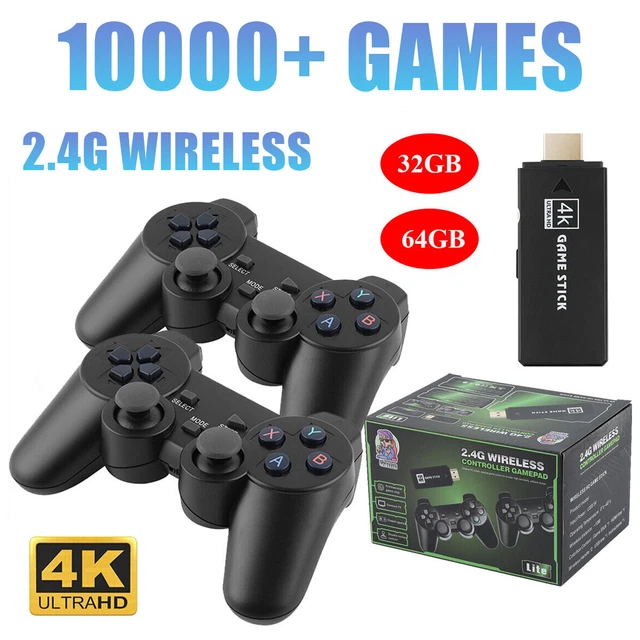 4K HDMI VIDEO Game Console Retro TV Stick 64G +2 Wireless Controller ...