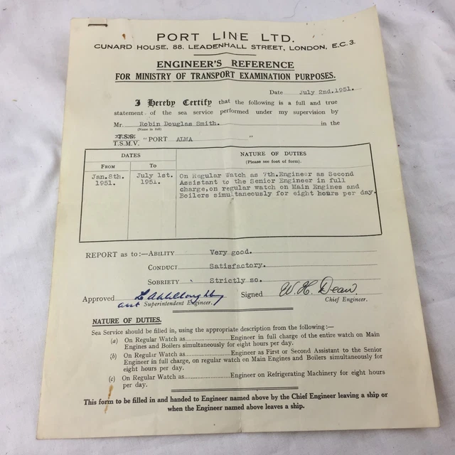 VINTAGE PORT LINE Ltd Engineer's Reference Transport Exam 1951 ...