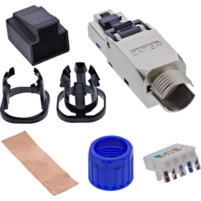 3X INLINE® RJ45 Stecker Cat.6A 500MHz, feldkonfektionierbar, geschirmt ...