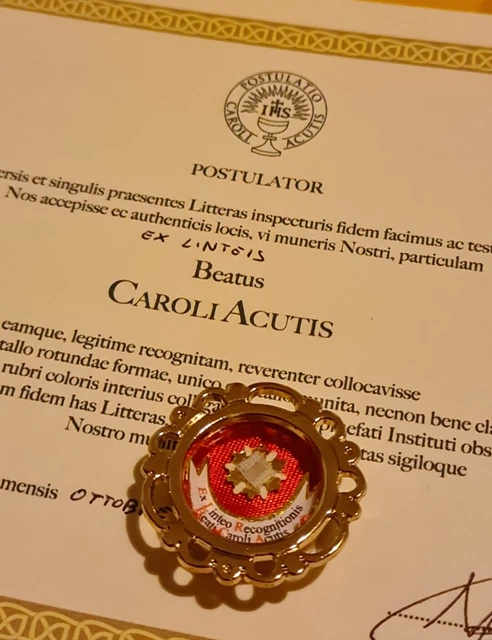 RELIQUIA EX LINTEIS Beato Carlo Acutis Reliquary Beatus Certificato ...