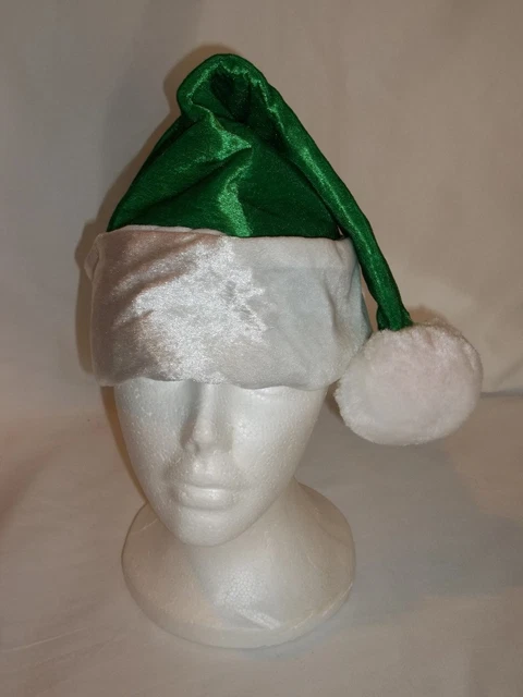 ADULT GREEN VELOUR Santa Hat White Trim Christmas Stocking Cap £13.67 ...