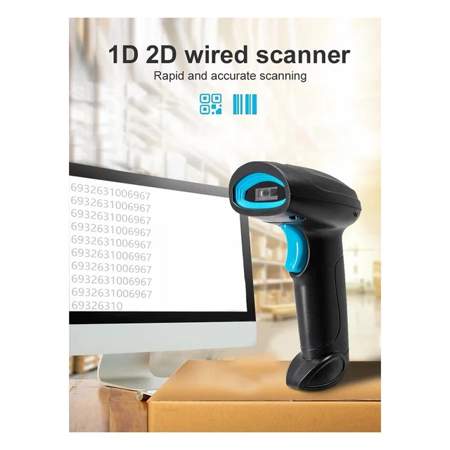 UNIVERSAL 1D/2D USB Wired Barcode Scanner Handheld QR Codes Reader ...