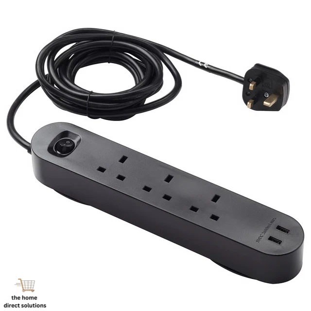 IKEA KOPPLA 3-WAY Socket with 2 USB Ports Extension Lead Black 3.0 m ...
