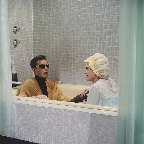 FRENCH MODEL AND Actress Capucine Sitting In A Bath With Amer 1960s Old ...