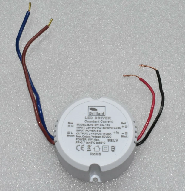 BRILLIANT BAG-5W-CC-140 LED Driver Treiber Transformator 20-30 V 140 mA ...