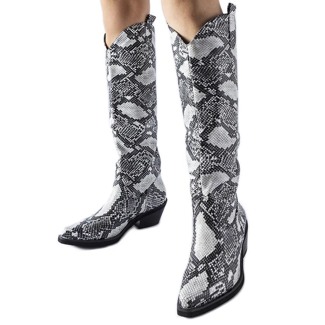 BOTAS COWBOY CHAPIN estampado serpiente blanco y negro EUR 30,63 ...