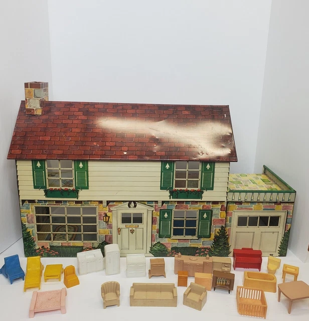 VINTAGE MARX TIN Litho Doll House Walt Disney Donald Duck 2 Story ...