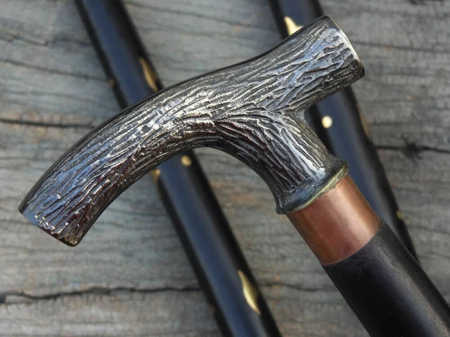 SOLID OLD BRASS Derby Head Gentleman's Vintage Cane Walking Black ...