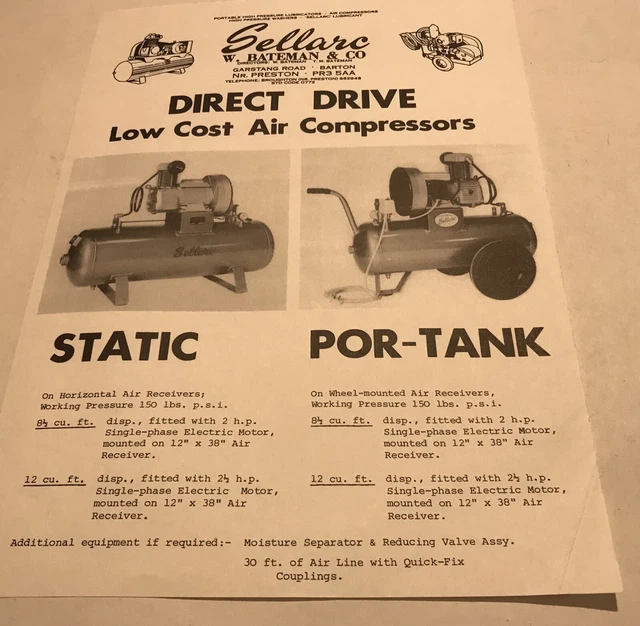 SELLARC AIR COMPRESSOR W Bateman & Co Original 1980s Sales Brochure £7. ...
