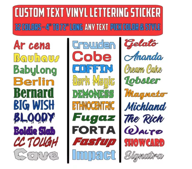 CUSTOM TEXT VINYL Lettering Sticker Decal Personalized -ANY TEXT - ANY ...