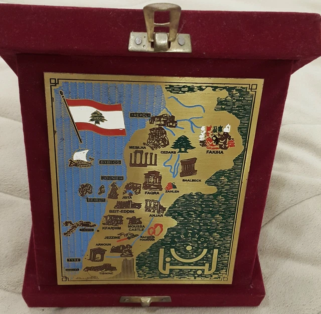 VINTAGE LEBANON BEIRUT Desk Medal Plaque Map with Box - RARE £114.79 ...