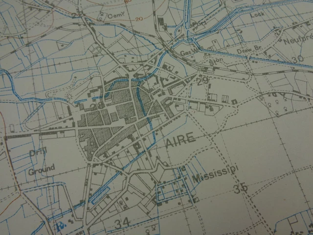 WW1 (1918) MAP of British TRENCHES - AIRE, Steenbeque, River LYS (SHEET ...