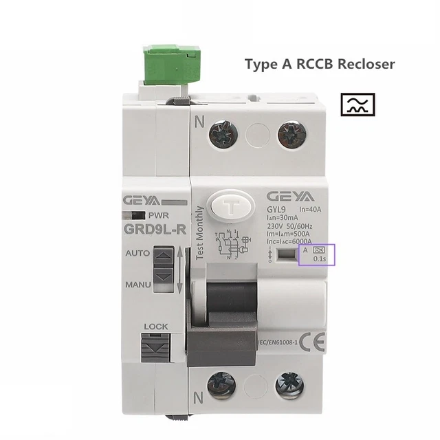 AUTO RECLOSER TYPE A RCCB 40A/63A 30mA-300mA Safety Breaker Earth ...