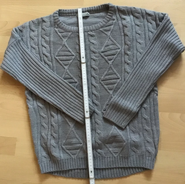 LANGARM STRICK-PULLI PULLOVER mit Zopfmuster Gr. S grau Damen neuwertig ...