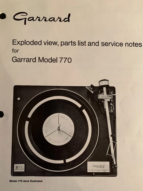 GARRARD MODEL 770 Turntable ORIGINAL Exploded View - Parts & Service £7 ...