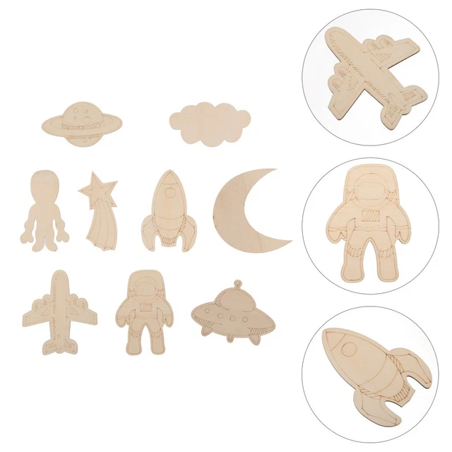 27PCS DIY UNFINISHED Outer Space Themed Design Wooden Crafts Chips ...
