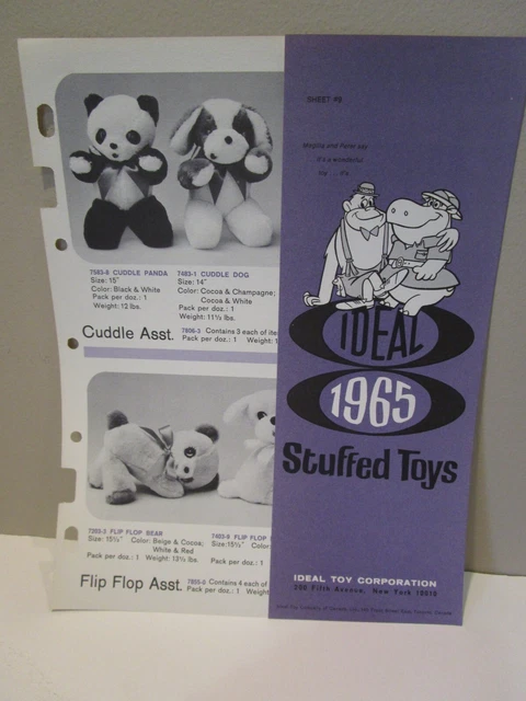 VINTAGE 1965 IDEAL TOY FAIR DEALER CATALOG STUFFED TOYS Page Cuddle ...