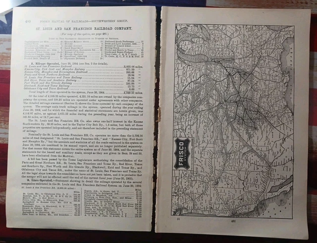 1905 TRAIN ROUTE Map + Report ST LOUIS & SAN FRANCISCO RAILROAD USA ...