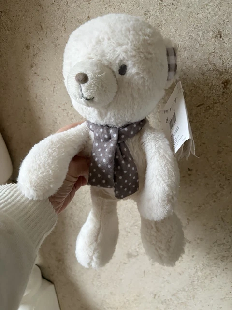 MOTHERCARE WHITE AND Grey Soft Teddy Bear Plushie with Tags Comforter ...