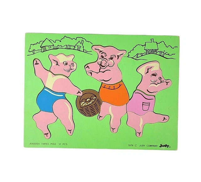 THREE PIGS JUDY Company Wooden Tray Puzzle Vintage 1979 Children Early ...