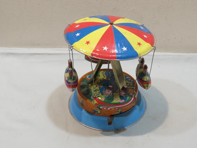 VINTAGE TIN LITHO Push Lever Carousel Merry-Go-Round Toy, China, Tested ...
