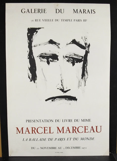 CARTEL EXPOSICIÓN 1972 Marcel Marceau Mimo El Calle de Paris Galería ...