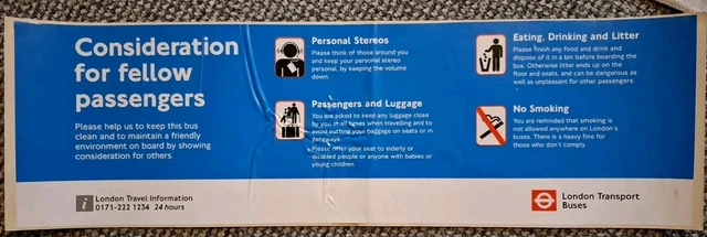 LONDON TRANSPORT INTERIOR Bus Poster 1990s M/T/DMS vinyl £4.99 ...