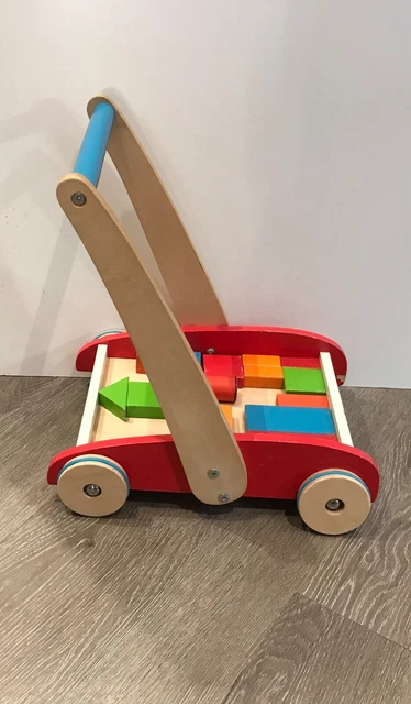ELC WOODEN PUSH Along Walker Trolly With Bricks Toy Baby £6.99 ...