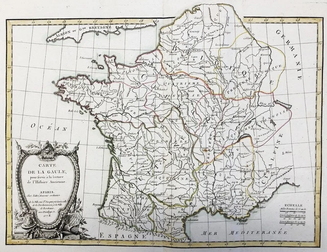 GAULE GALLIA GAULE France Carte Gravure Bonne Map Carte 1778 EUR 62,02 ...