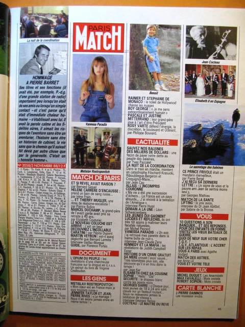 PARIS MATCH N° 2058 du 03/11/1988-Vanessa Paradis. Kennedy et la Mafia ...