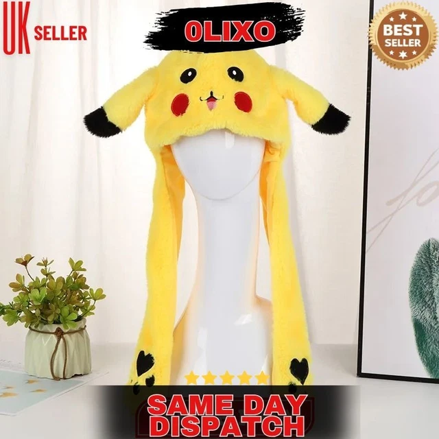 UK SELLER PIKACHU Rabbit Hat Plush Moving Ears Pressing with Airbag Cap ...