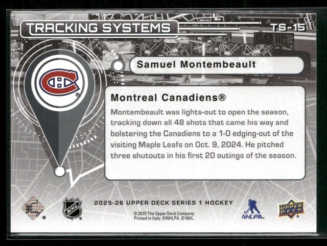 2025-26 UPPER DECK Series 1 - Tracking Systems Samuel Montembeault #TS ...