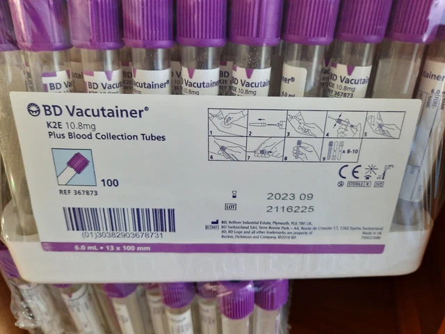 BD VACUTAINER K2EDTA 4ml 100 tubes LAVENDER LONG EXPIRY DATE 31.09.2023 ...