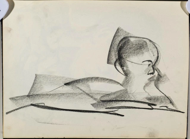 VINTAGE GRAPHITE PENCIL Drawing on Paper Mid Century Abstract tob £62. ...