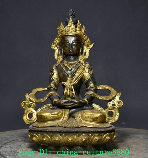 8 &VIEUX BRONZE tibétain doré sans mesure déesse de la vie Lotus ...